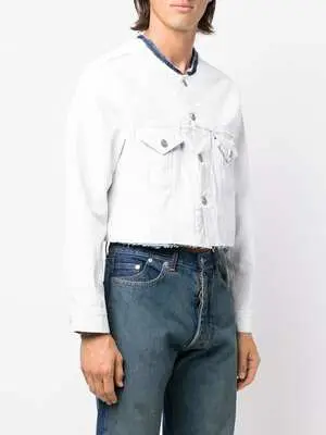 MAISON MARGIELA Collarless Cropped Denim Jacket - White