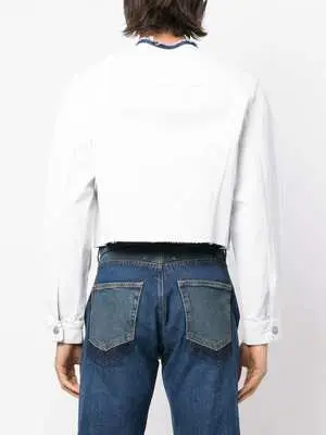 MAISON MARGIELA Collarless Cropped Denim Jacket - White