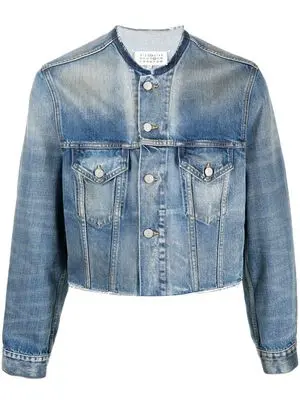 MAISON MARGIELA Collarless Cropped Denim Jacket - Blue
