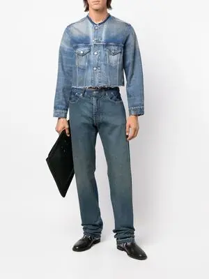 MAISON MARGIELA Collarless Cropped Denim Jacket - Blue