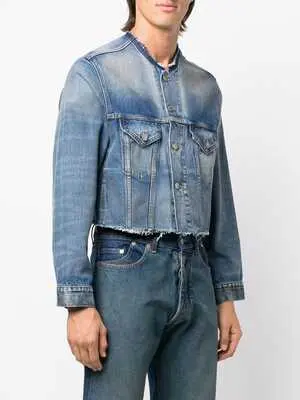 MAISON MARGIELA Collarless Cropped Denim Jacket - Blue