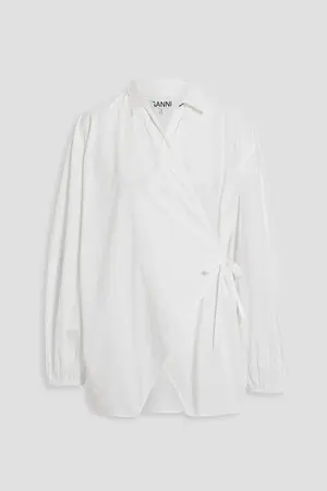 GANNI Cottonpoplin Wrap Blouse - White