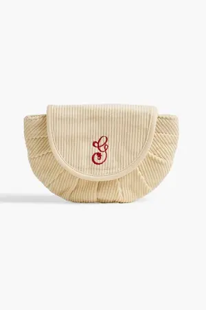 GANNI Embroidered Corduroy Pouch - Ivory
