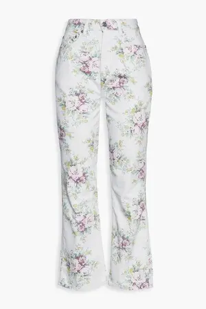 GANNI Cropped Floralprint Highrise Flared Jeans - Sky Blue
