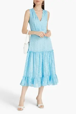 Saloni Devon Tiered Devoré Silk-blend Midi Dress