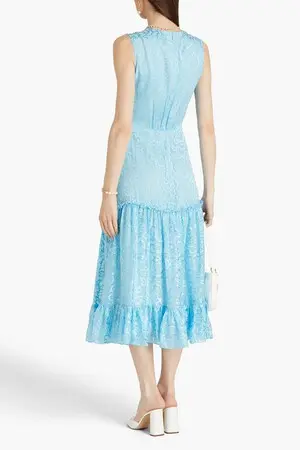 Saloni Devon Tiered Devoré Silk-blend Midi Dress