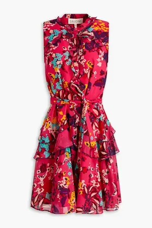 Saloni Tilly Ruffled Printed Silkcrepe Mini Dress - Magenta