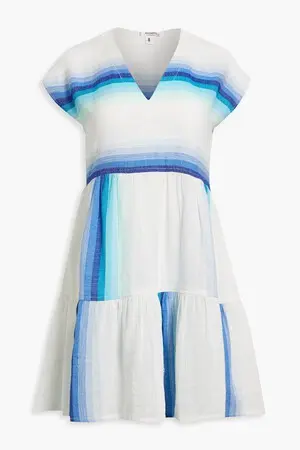 LEMLEM Gathered Printed Cottonblend Gauze Mini Dress - Turquoise