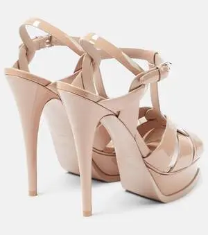 Saint Laurent Tribute Patent Leather Platform Sandals - Beige