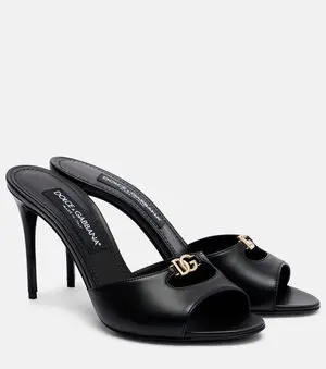 Dolce & Gabbana Leather Mules With Dg Logo - Black