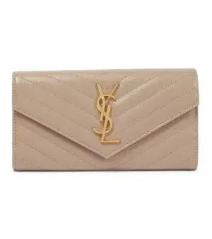 Saint Laurent Monogram Large Leather Wallet - Beige