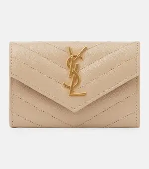 Saint Laurent Monogram Small Leather Wallet - Beige