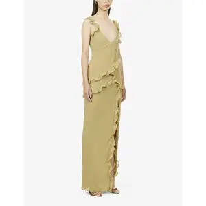 House Of Cb Ruffled Mesh Maxi Dress - Olive