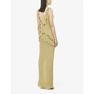 House Of Cb Ruffled Mesh Maxi Dress - Olive