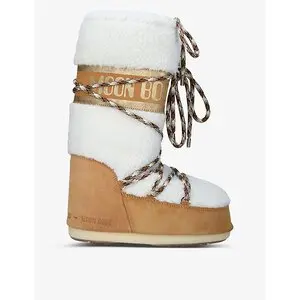 Moon Boot Icon Logo-print Shearling And Suede Snow Boots - Tan Comb