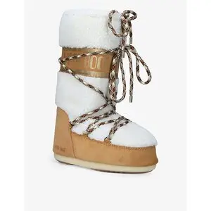 Moon Boot Icon Logo-print Shearling And Suede Snow Boots - Tan Comb