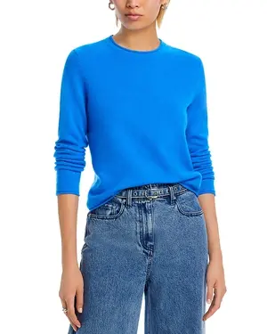 Aqua 100% Cashmere Rolled Edge Sweater - Bright Blue