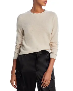 Aqua 100% Cashmere Rolled Edge Sweater - Oatmeal