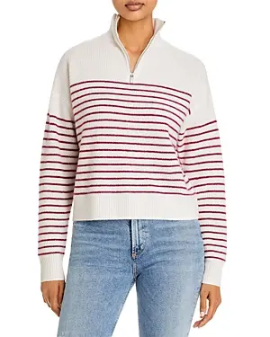 Aqua 100% Cashmere Quarter Zip Sweater