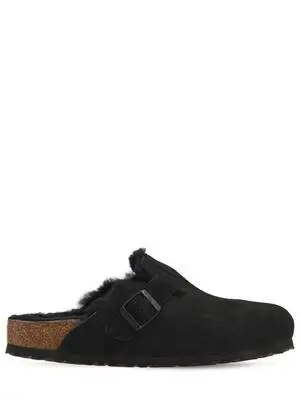 BIRKENSTOCK Boston Shearling & Suede Leather Loafers Black