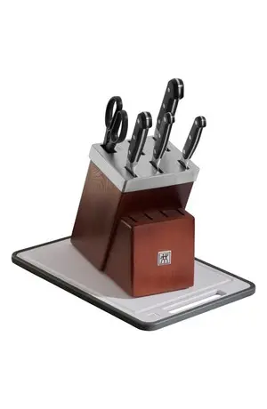 ZWILLING Pro 7-piece Self-sharpening Knife Block & Cutting Board Set - Brown