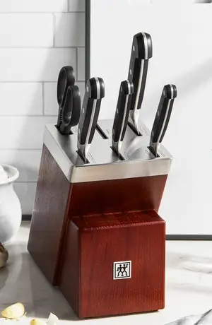 ZWILLING Pro 7-piece Self-sharpening Knife Block & Cutting Board Set - Brown
