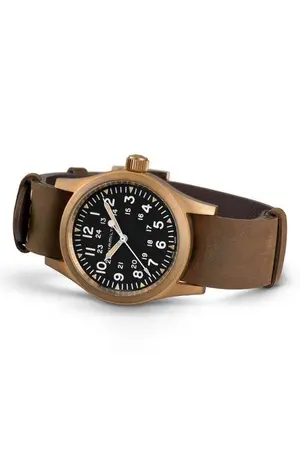 Hamilton Khaki Field Mechanical Leather Strap Watch - Brown
