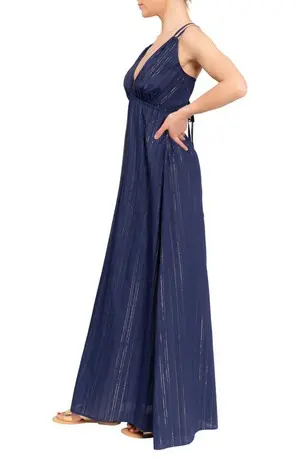EVERYDAY RITUAL Hazel Long Cotton Nightgown - Midnight Shimmer