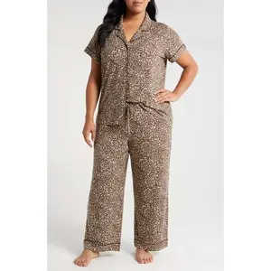 Nordstrom Moonlight Eco Crop Pajamas Beige Leopard Spots