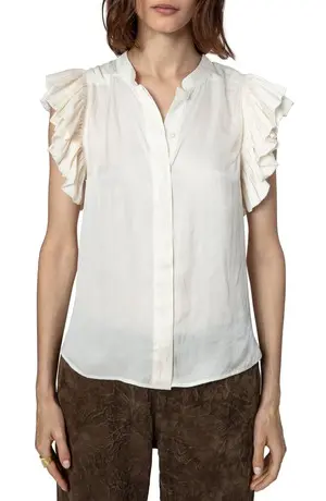 Zadig&Voltaire Zadig & Voltaire Tiza Ruffle Satin Button-Up Blouse Craie