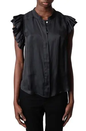 Zadig&Voltaire Zadig & Voltaire Tiza Ruffle Satin Button-Up Blouse Noir