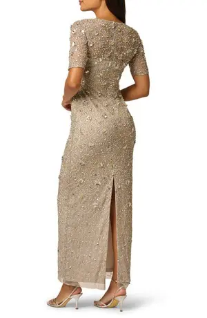 Adrianna Papell Beaded Gown - Platinum