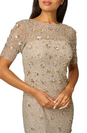 Adrianna Papell Beaded Gown - Platinum