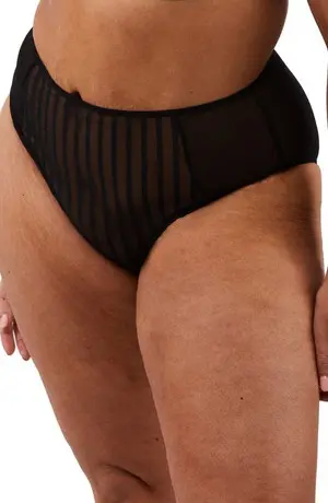PLAYFUL PROMISES Curve High Waist Mesh Briefs - Black