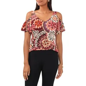 Chaus Floral Cold-shoulder Knit Blouse