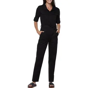 WASH LAB DENIM Hi-bar Long Sleeve Denim Jumpsuit - Black