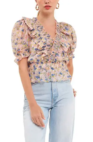 Endless Rose Smocked Ruffle Floral Blouse