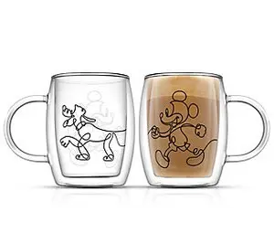 JOYJOLT 13.5-oz Disney Mickey & Pluto Doubl -wall Mugs