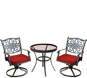 HANOVER Traditions 3-pc Swivel Bistro Set With Lass-top Table - One-color