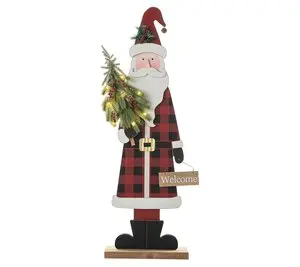 GLITZHOME 36'h Lighted Wooden Santa Porch Decor - One-color