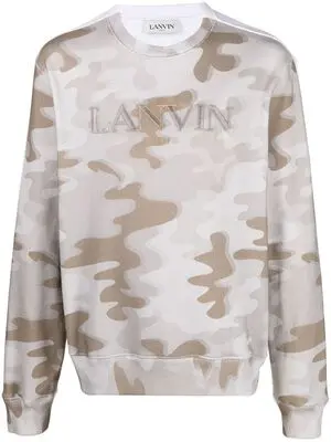 LANVIN Logo-embroidered Camouflage-print Sweatshirt - Neutrals