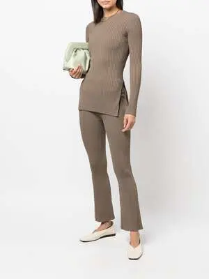 Nanushka Ribbed Knitted Cropped Trousers - Brown