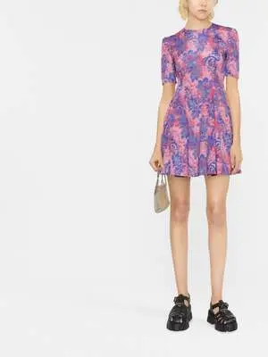 Versace Floral-print Flared Mini Dress - Pink