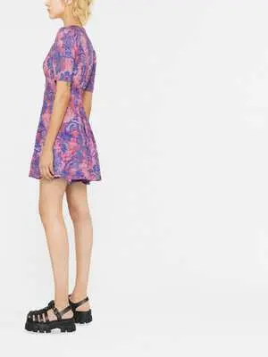 Versace Floral-print Flared Mini Dress - Pink