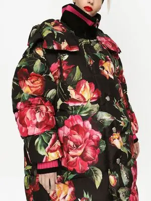 Dolce & Gabbana Long Floral-print Down Jacket