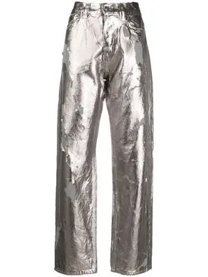DIESEL® Metallic-effect Distressed Straight Leg Jeans