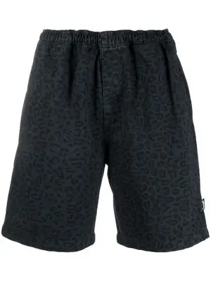 StÜssy Leopard-print Cotton Shorts - Blue