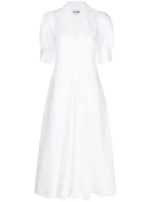 GANNI V-neck Organic Cotton Midi Dress
