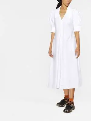 GANNI V-neck Organic Cotton Midi Dress