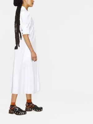 GANNI V-neck Organic Cotton Midi Dress